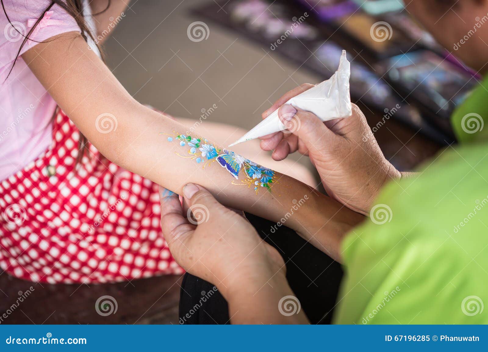 Hand of People Making Art Paint on Children Arm Stock Image - Image of ...