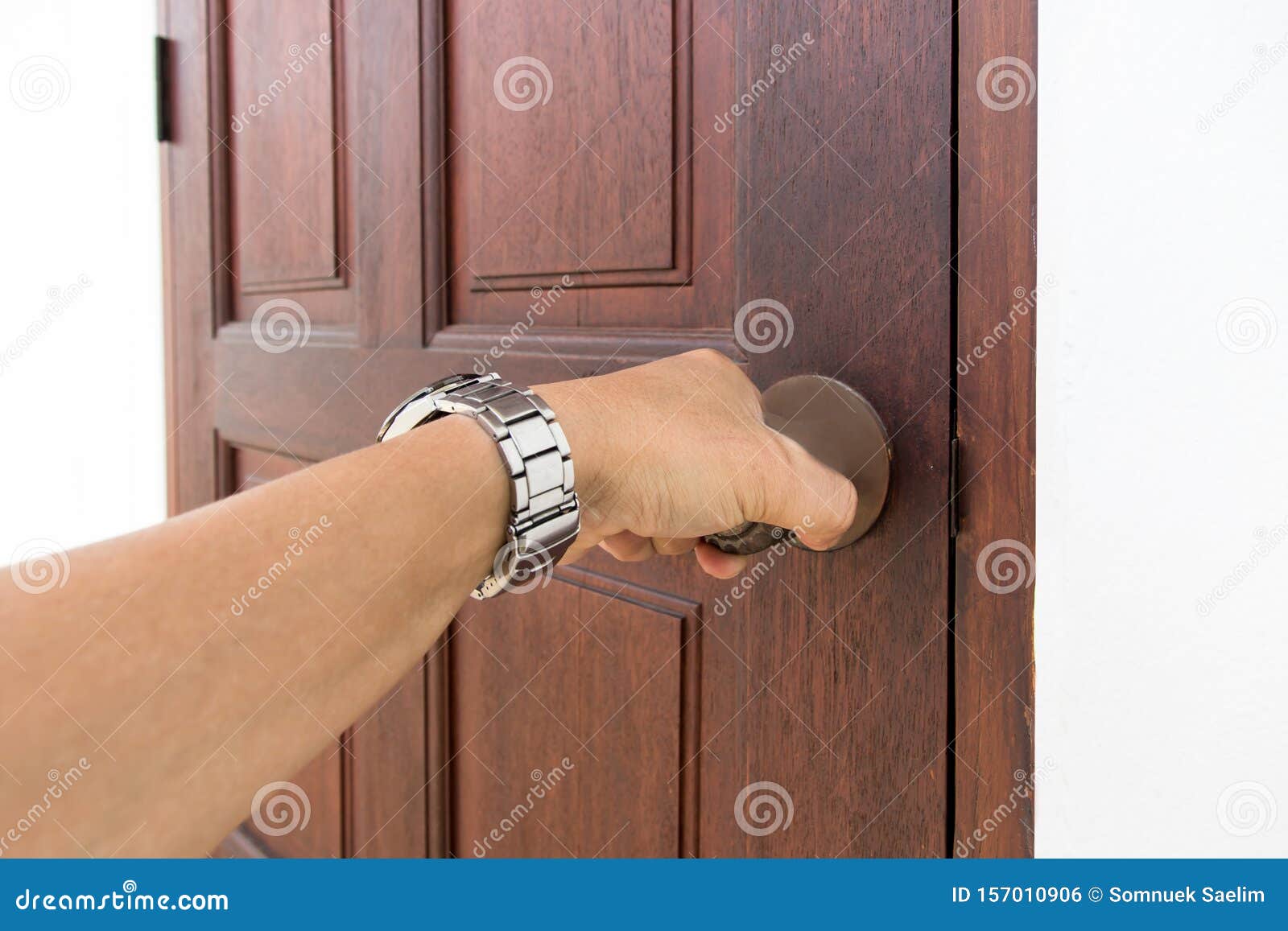 Hand of People Open the Door To Inside ,outside Door Open Putting into ...