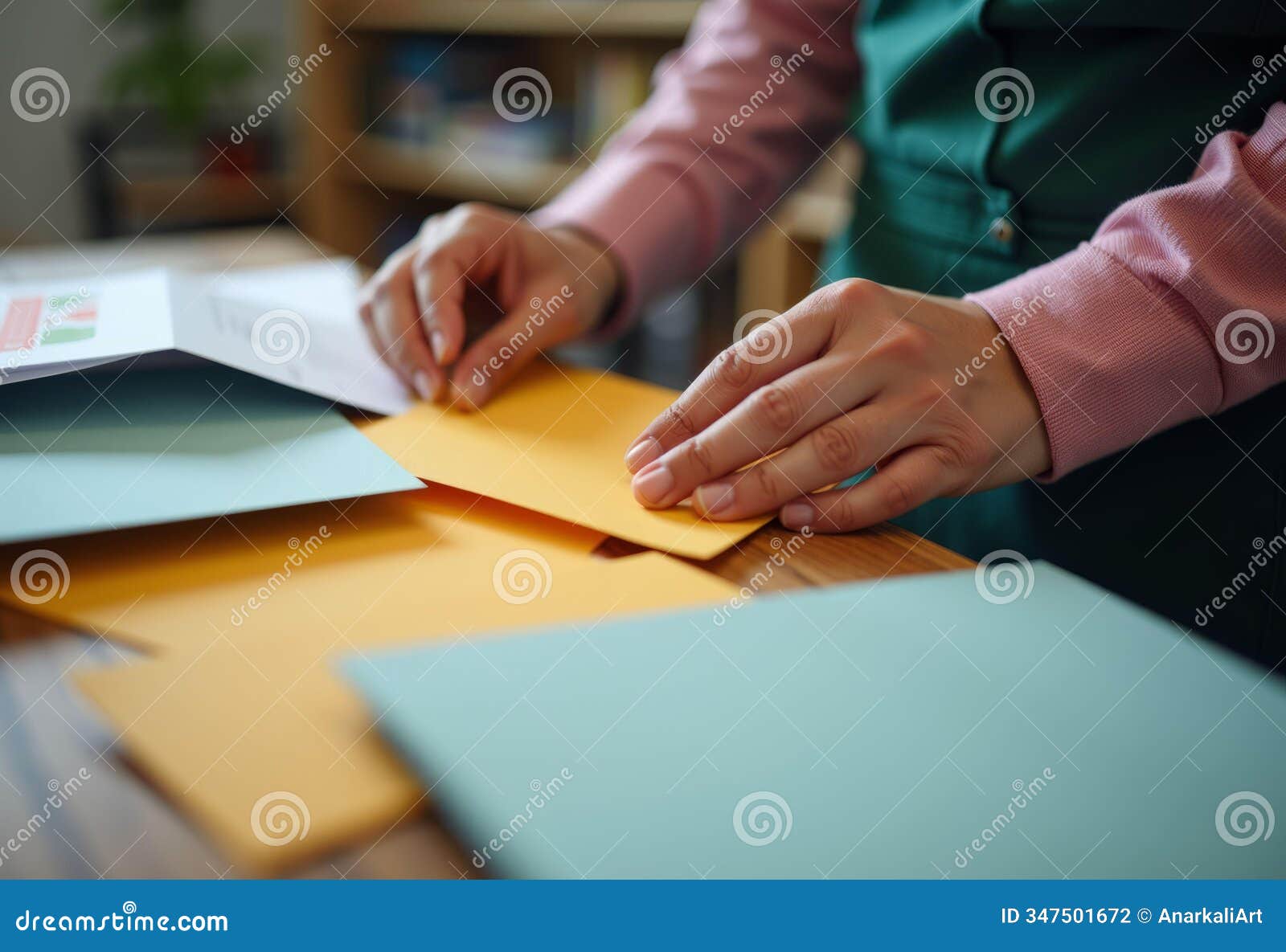 Hands Folding Colored Papers in Craft Workshop Stock Illustration ...