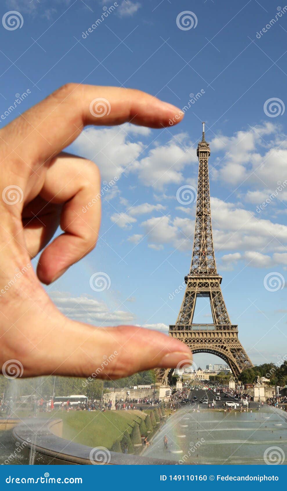 Hand Performing the Measurement of the Eiffel Tower in Paris Stock ...