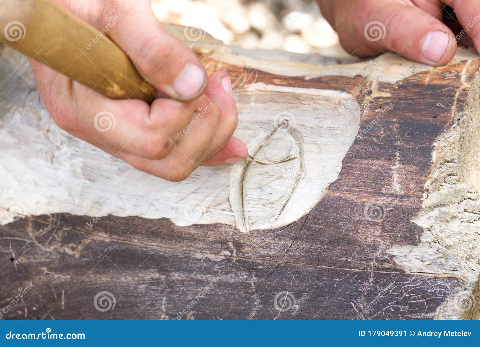 The Hand Performs Wood Carving with a Tool Stock Image - Image of ...
