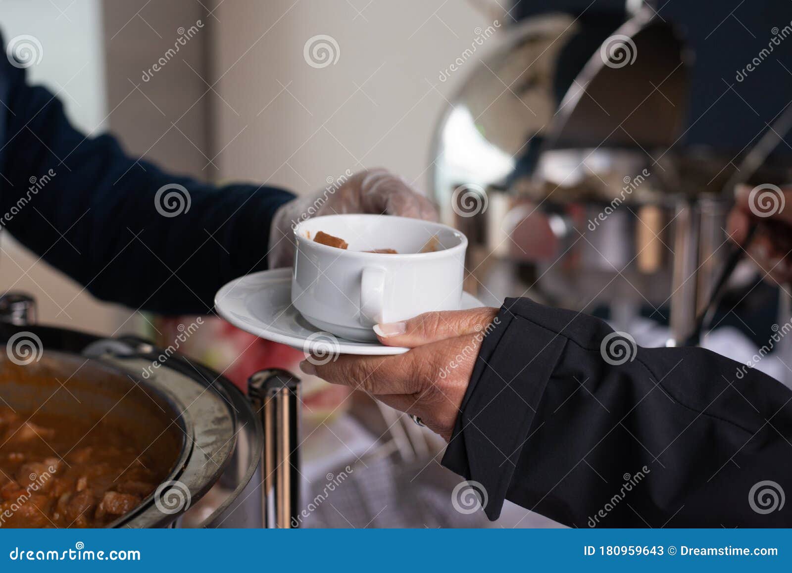 Hand of Person Keeping White Bowl with Food in it. Process of Getting ...