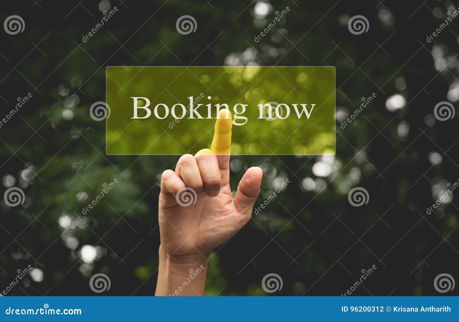 Hand of Person Presses Button Booking Now. Stock Photo - Image of ...