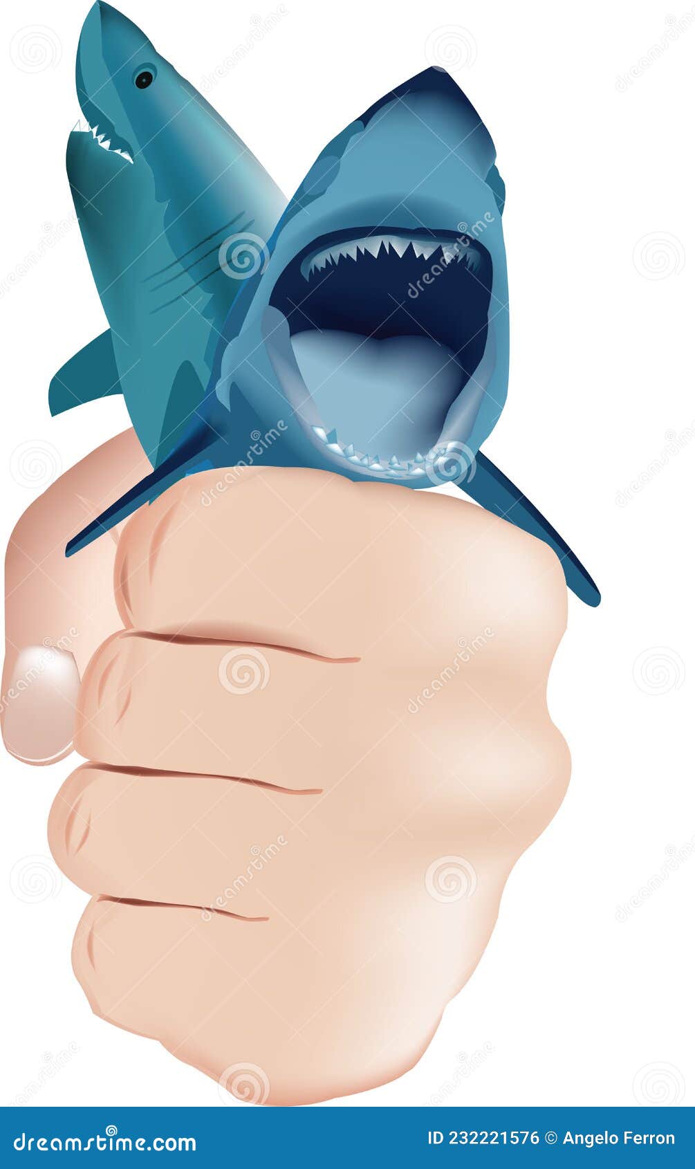 Hand Of Person Tightly Squeezes Some Sharks Vector Illustration ...