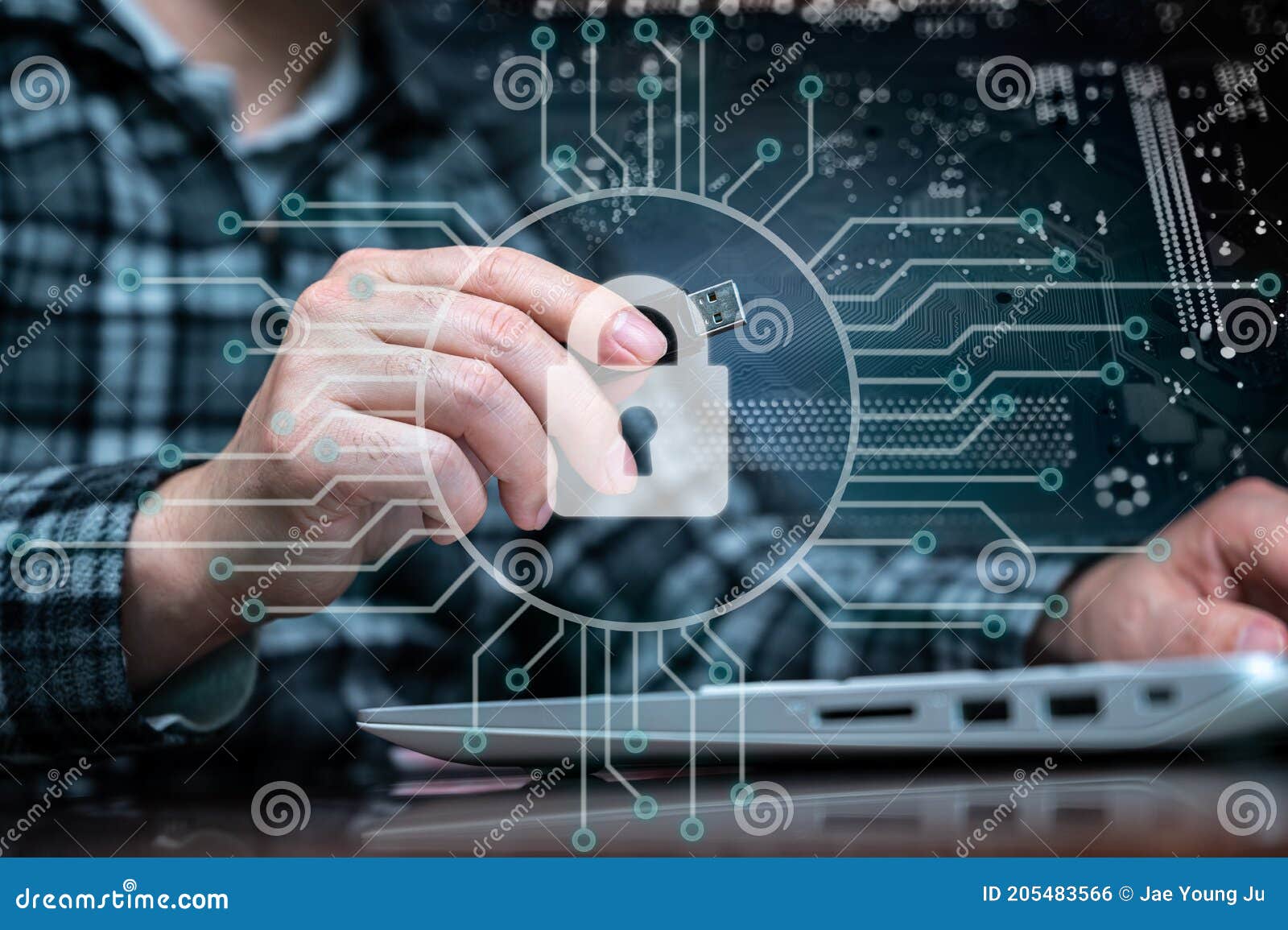 The Hand of a Person Using a USB Memory. Cyber Information Protection ...