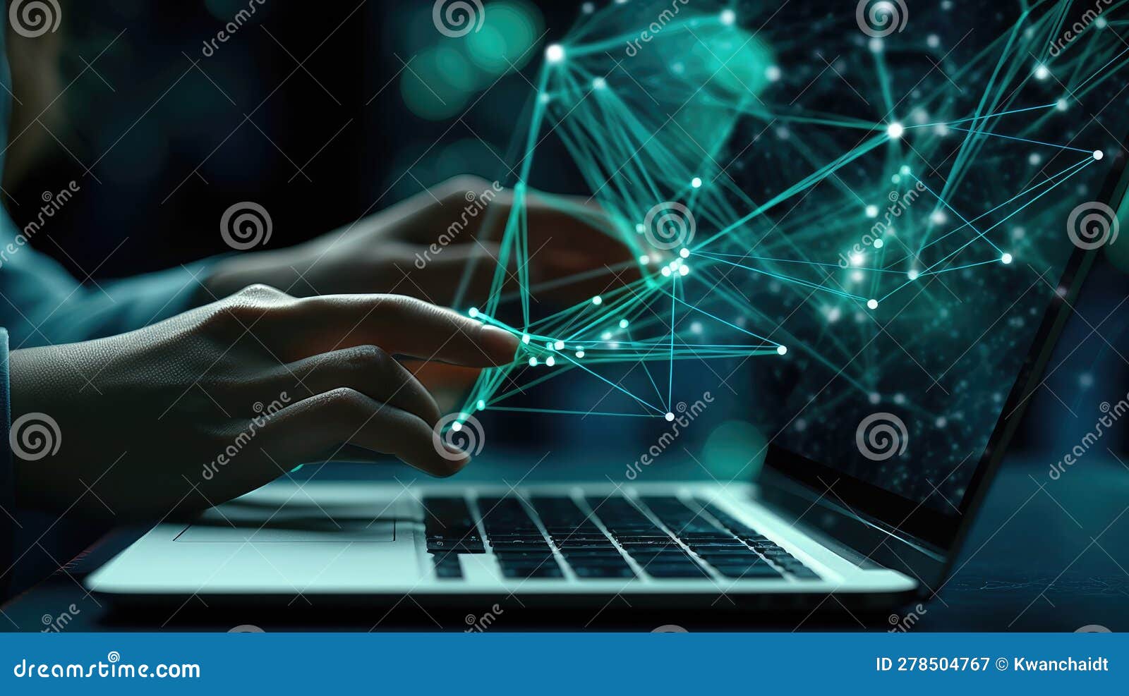 Hand of Persons Working on Laptop with Digital Network Connection ...