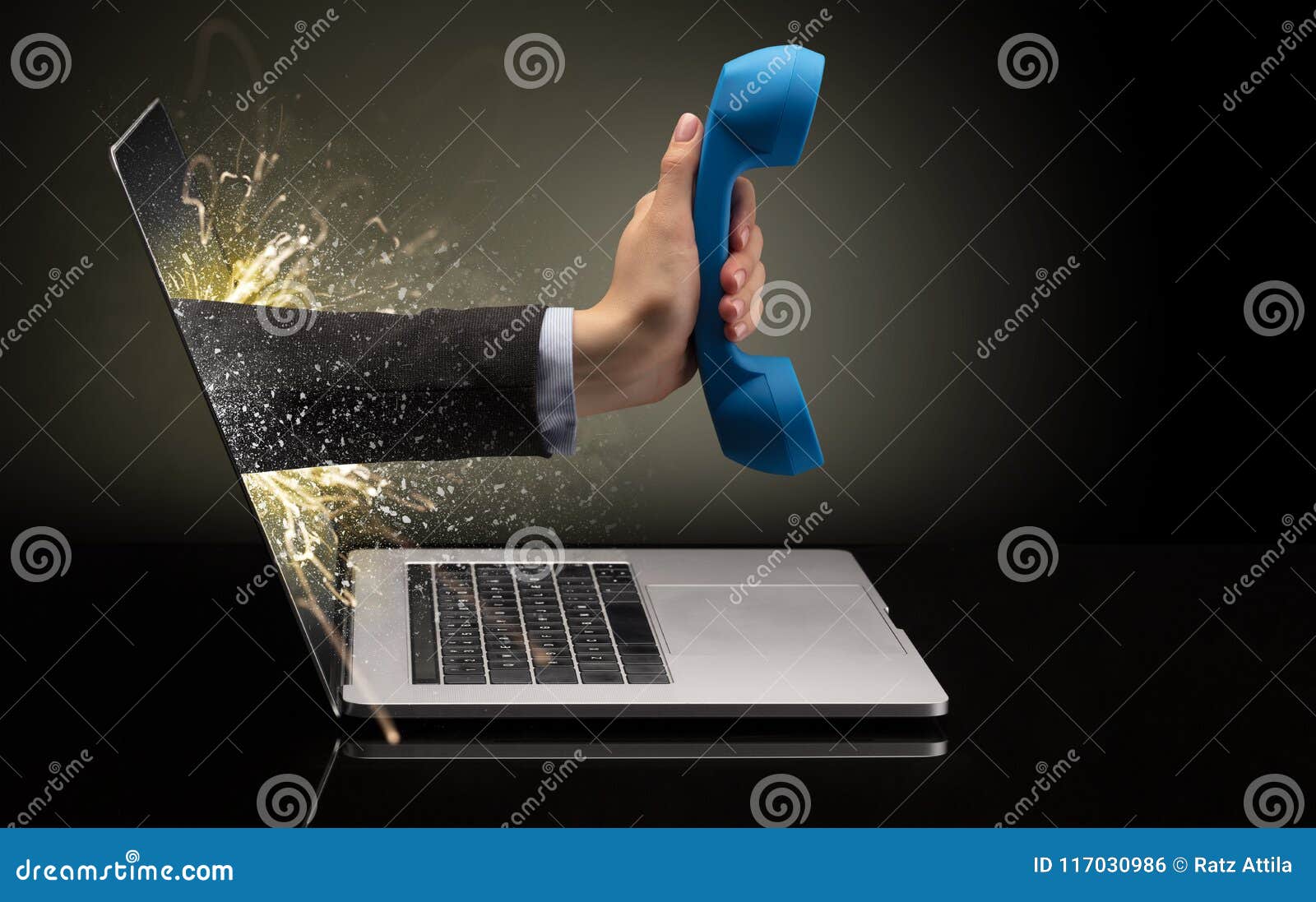 Hand with Phone Coming Out of a Laptop Stock Photo - Image of delivery ...