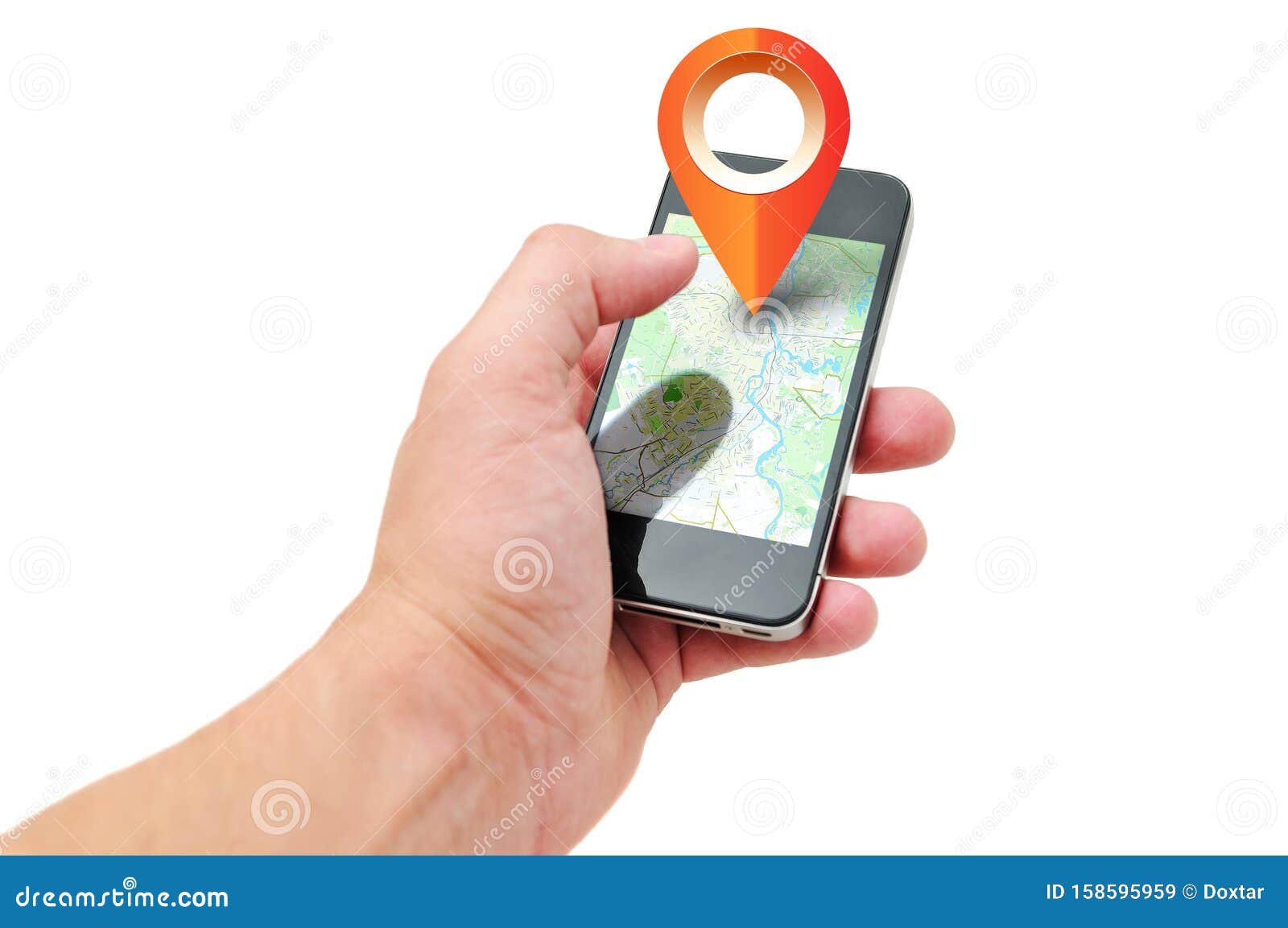 Hand with Phone and 3d Point Marker Stock Image - Image of distance ...