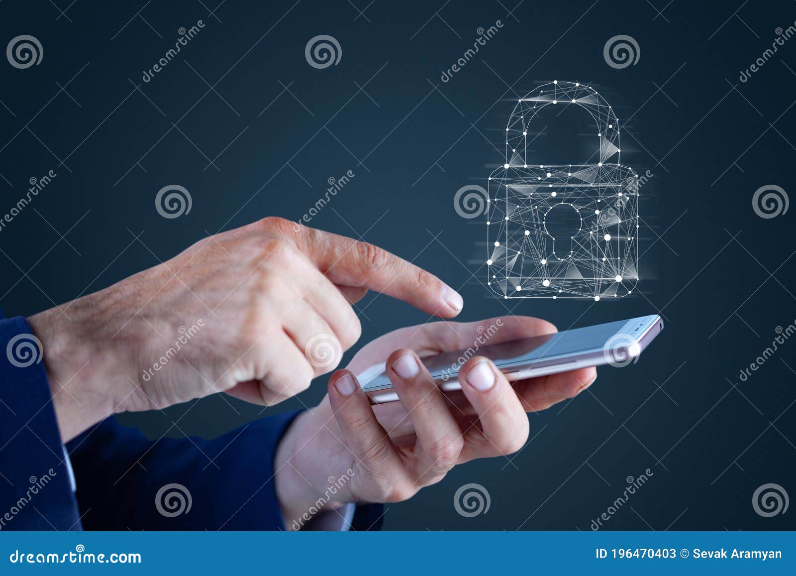 Hand phone with lock stock image. Image of safe, protect - 196470403