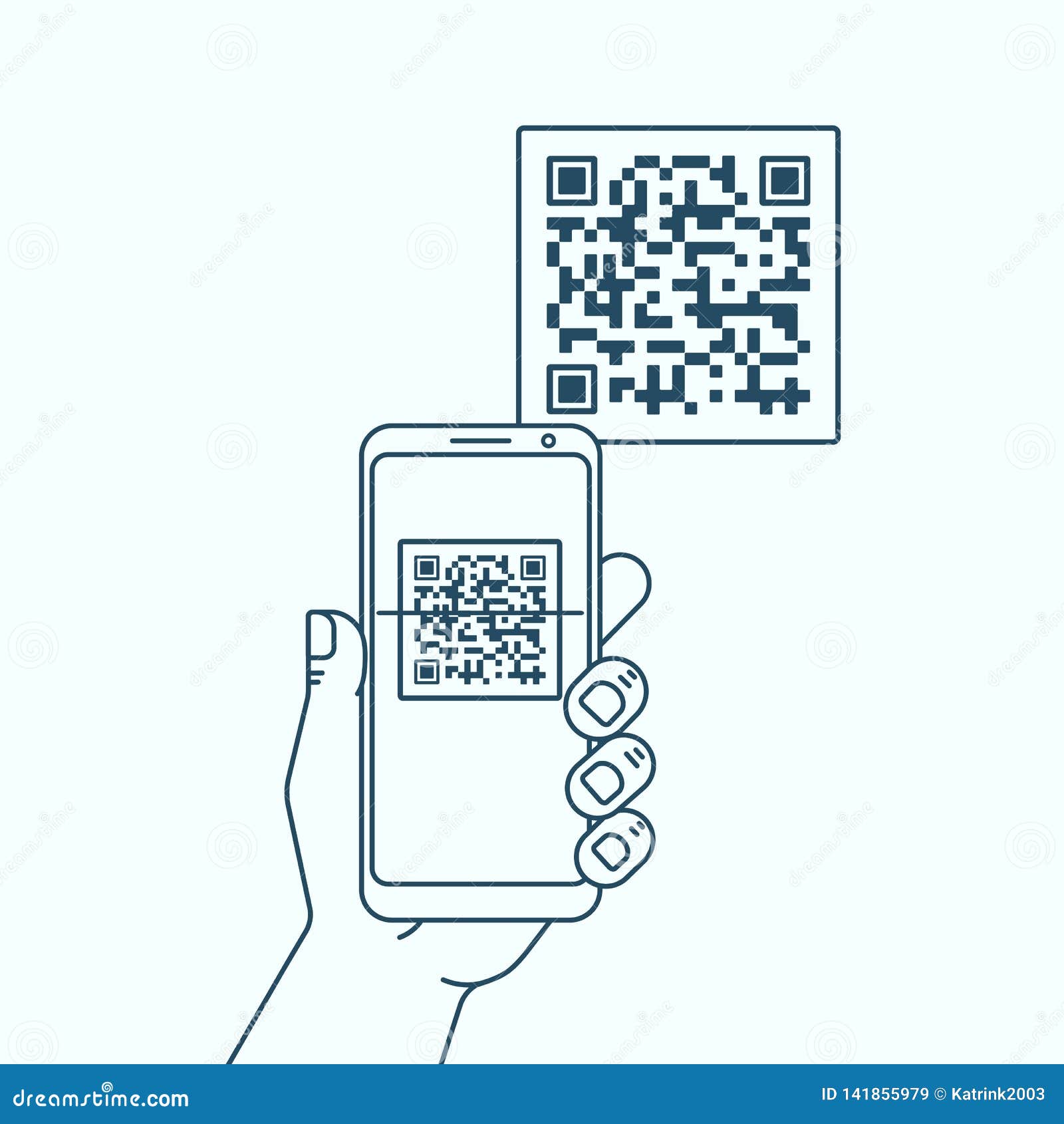 QR Code Flat Line Icon. Wireless RFID Chip And Radio-frequency ...