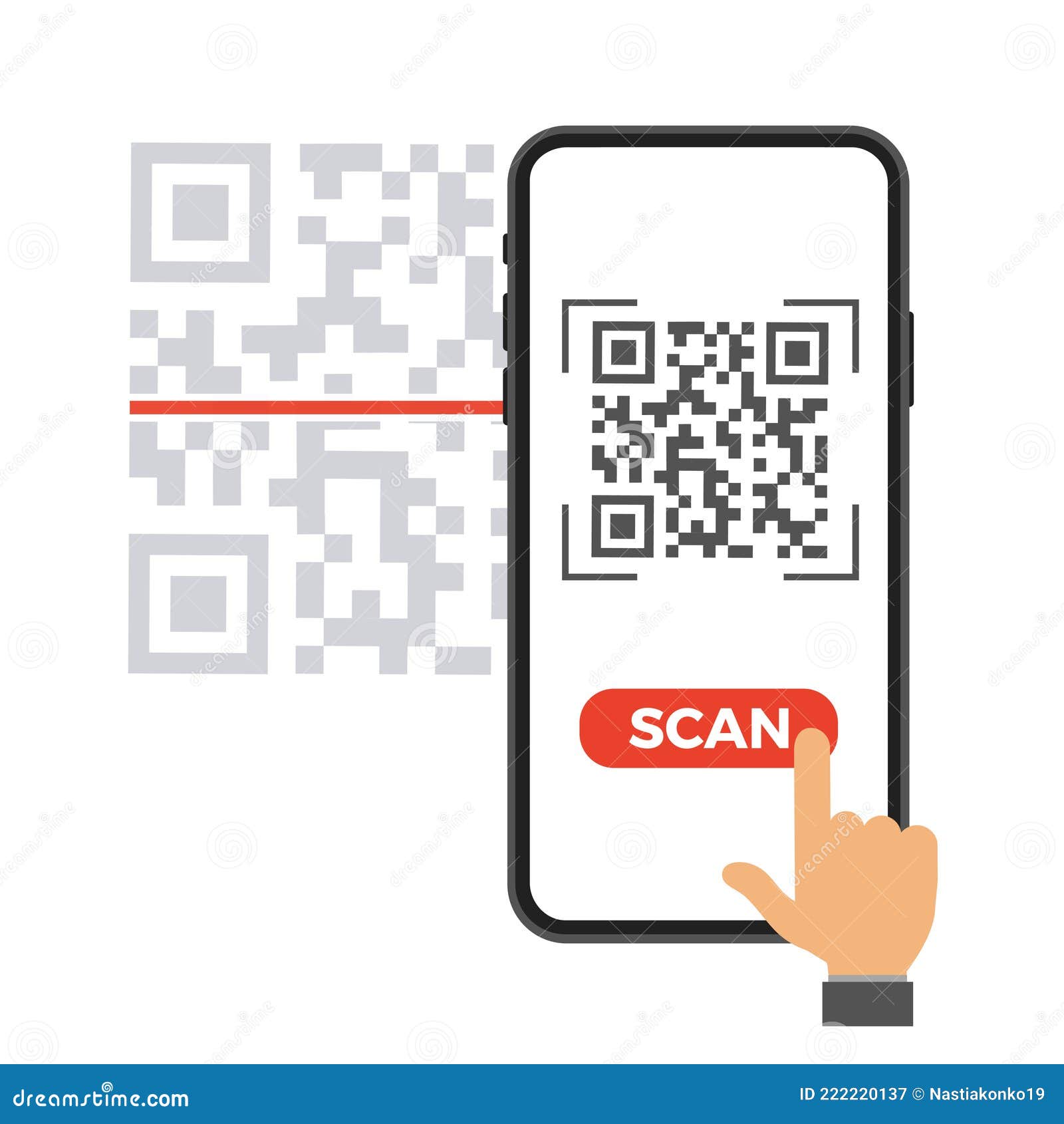 Hand with Phone Scanning Qr Code. Flat Style Icon Stock Vector ...