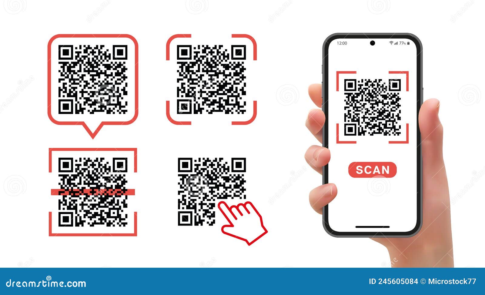 Hand with Phone, Scanning Qr Code, Vector Illustration Stock Vector ...