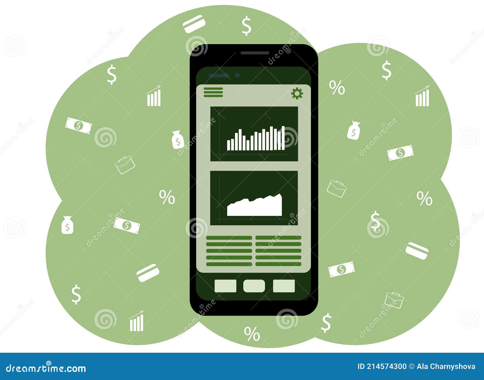 Hand with the Phone. on-screen Charts and Indicators. Business ...