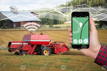 Hand with Phone. on the Screen Control Interface of the Self Driving ...