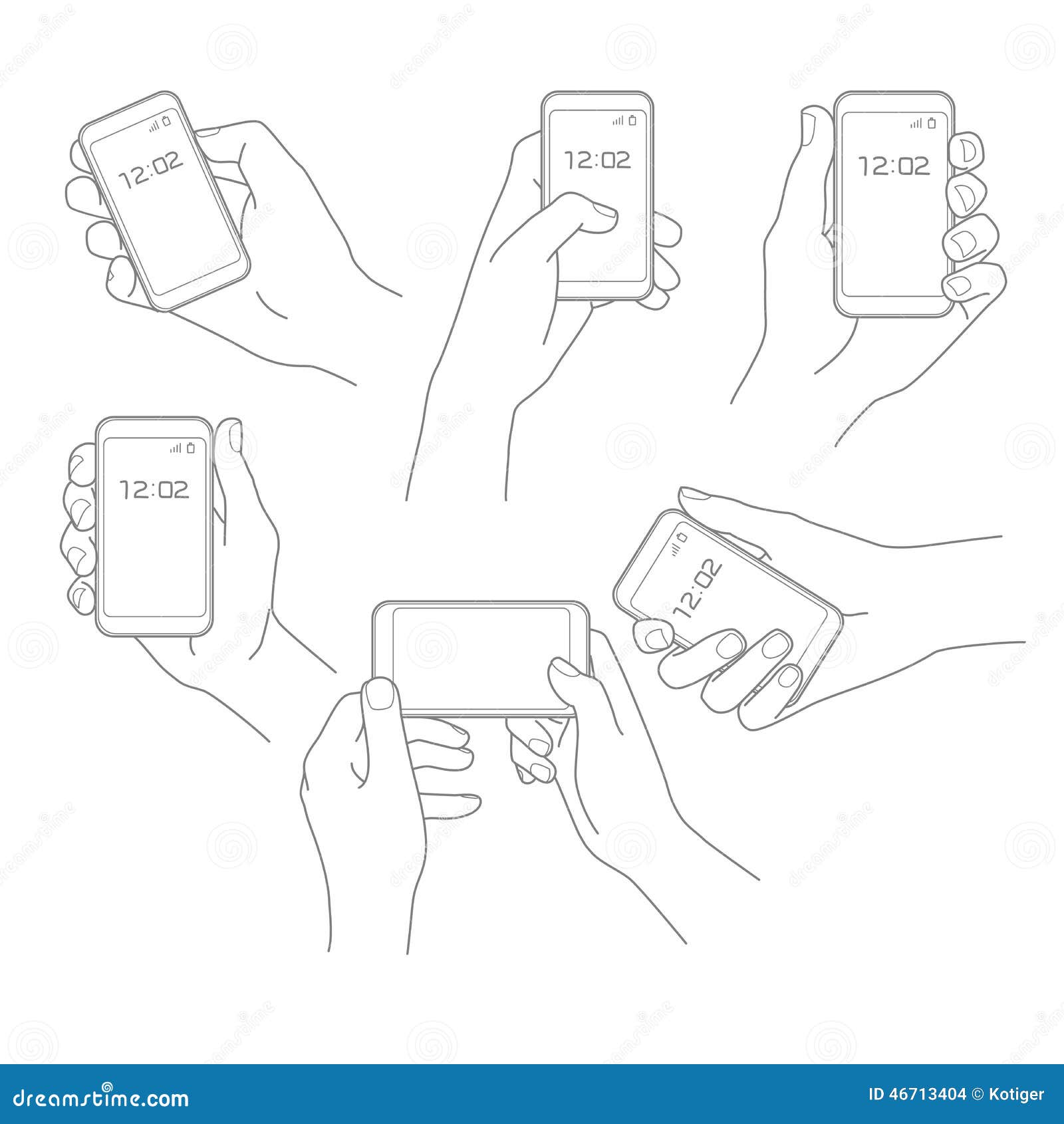Hand with phone vector set stock vector. Illustration of drawing - 46713404