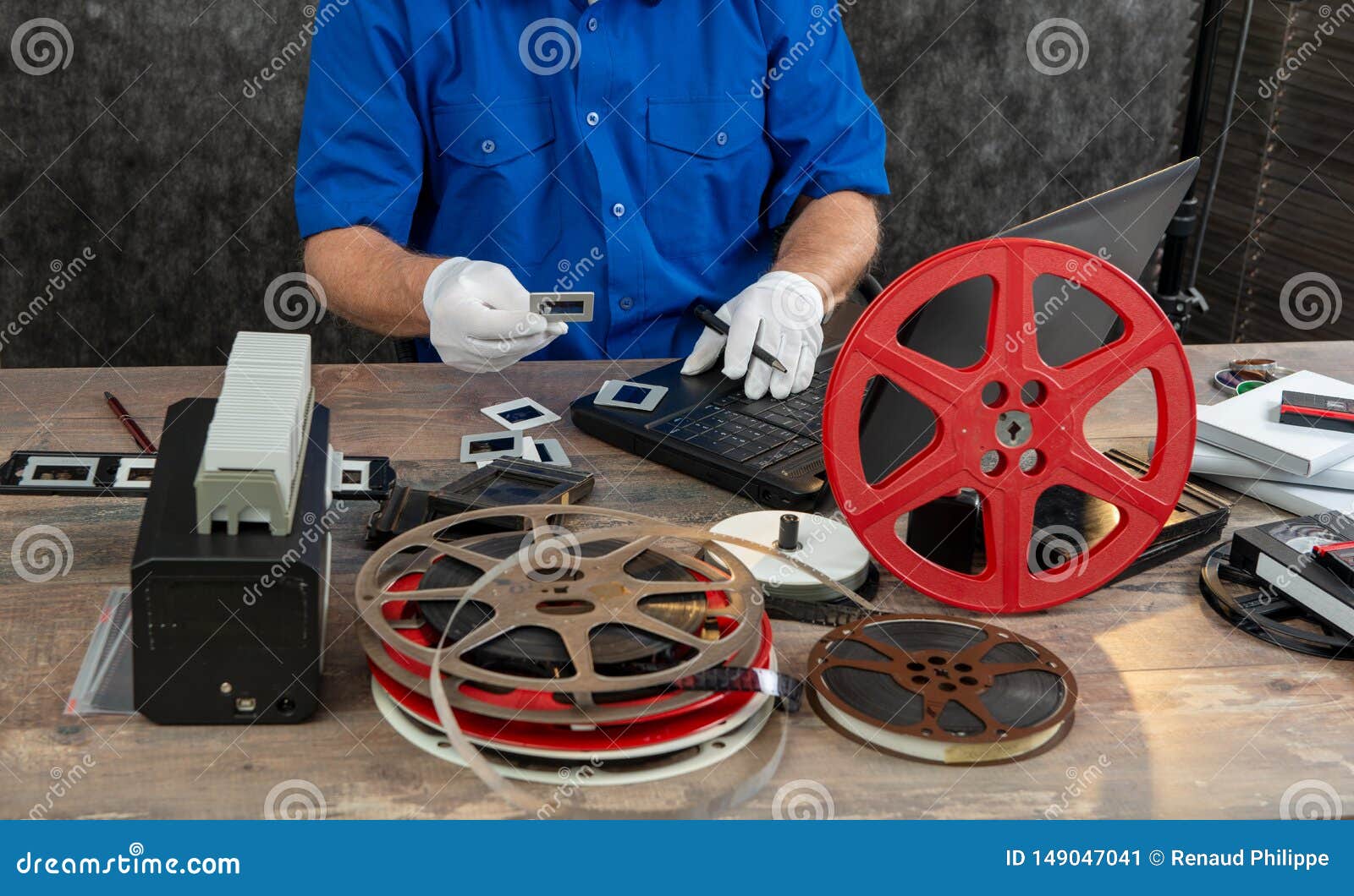 Hand Photographer Digitize Film Slide 35mm for Saving Stock Image ...