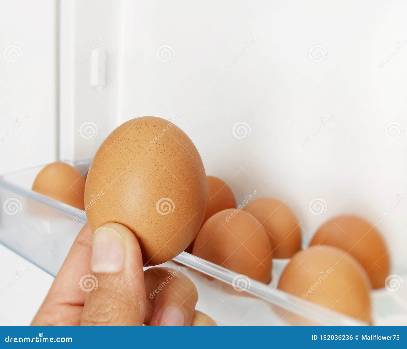 Hand Pick Chicken Egg from the Refrigerator Tray with Copy Space on the ...
