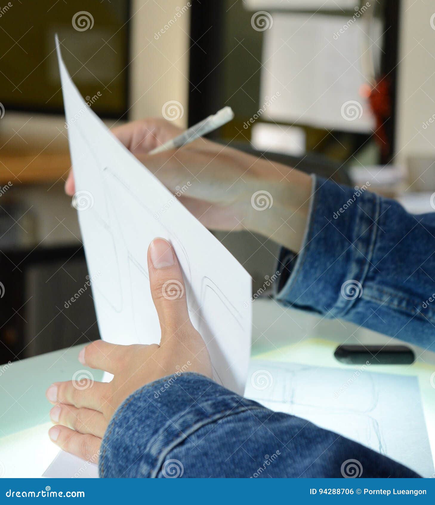 Hand pick up paper to draw stock photo. Image of closeup - 94288706