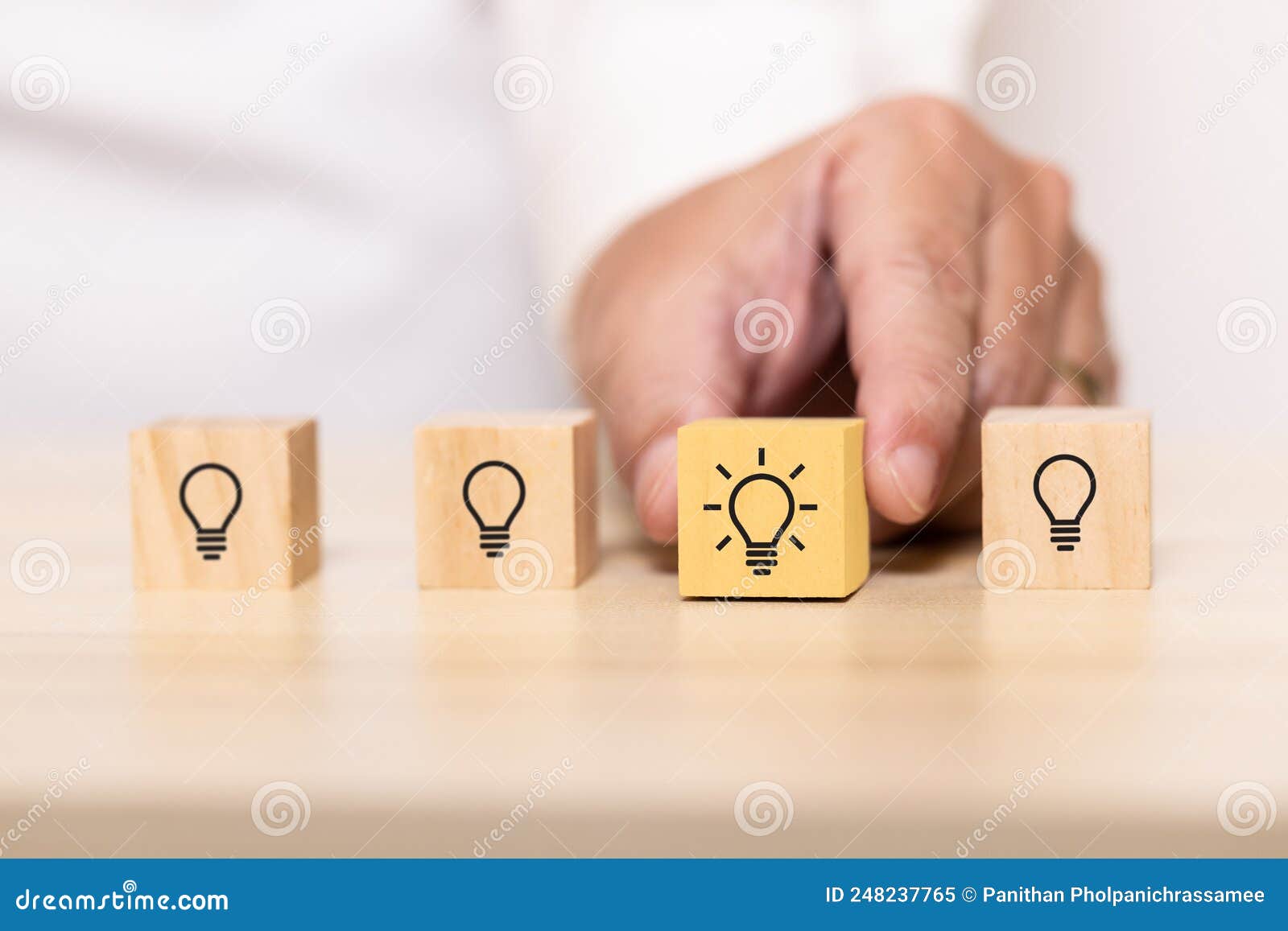 Hand Pick Wooden Blocks with Thinking and Idea Icon. Stock Image ...