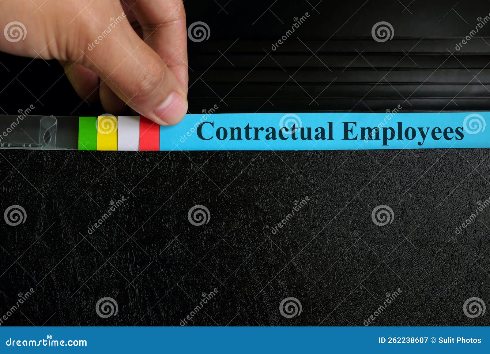 Hand Picking Contractual Employees File Record in Black Binder Folder ...