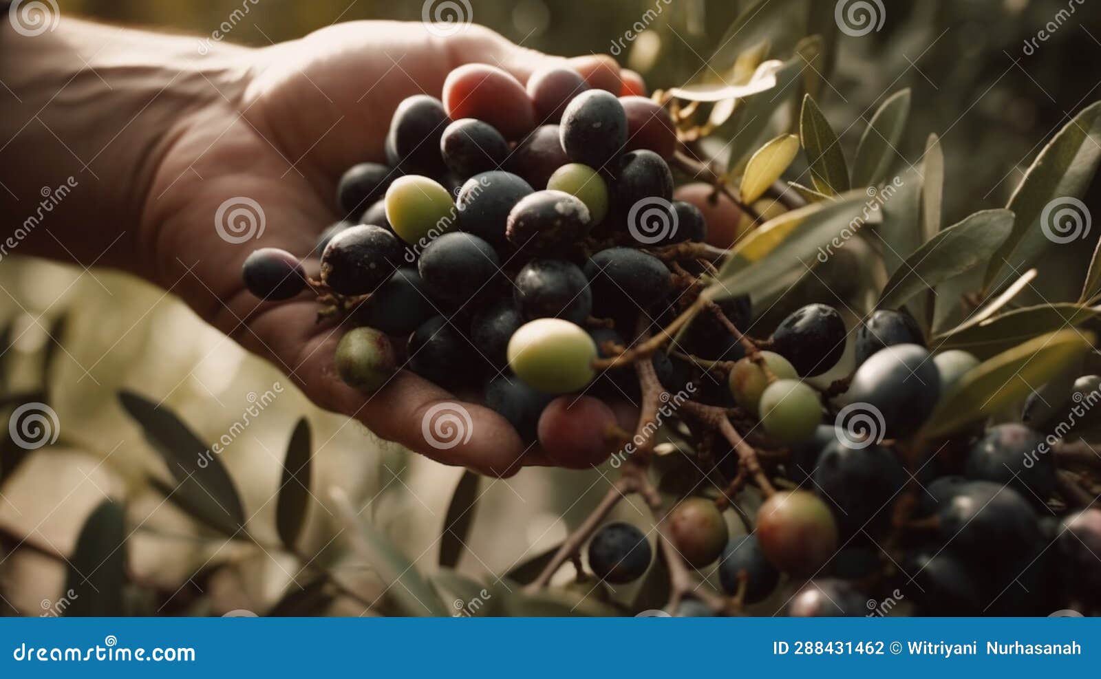 Hand Picking Green and Black Olives on the Branch Tree Stock ...