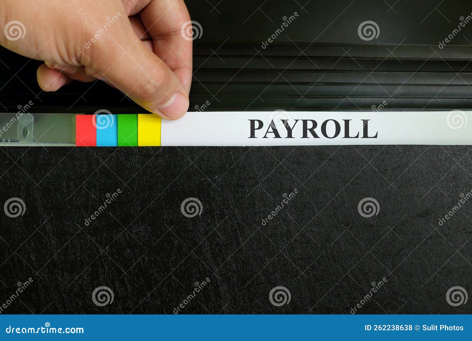 Hand Picking Payroll File in Black Binder Folder. Human Resources and ...