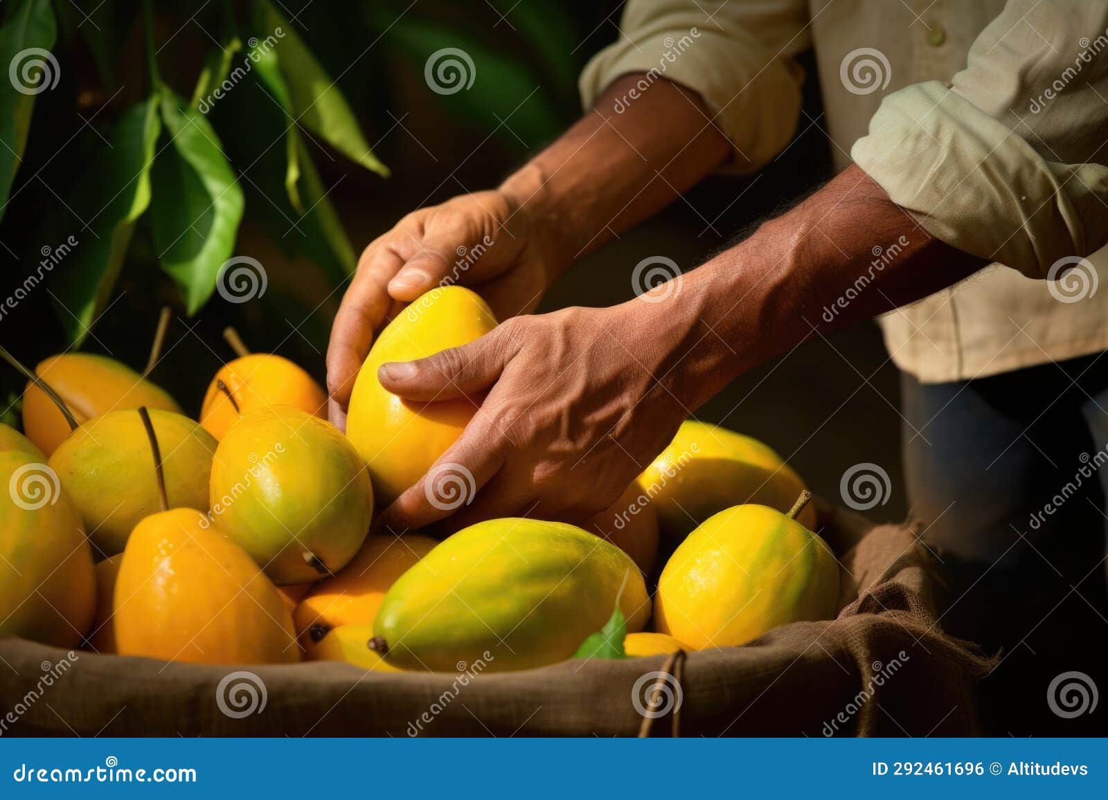 Hand Picking a Ripe Mango for a Homemade Puree Stock Illustration ...