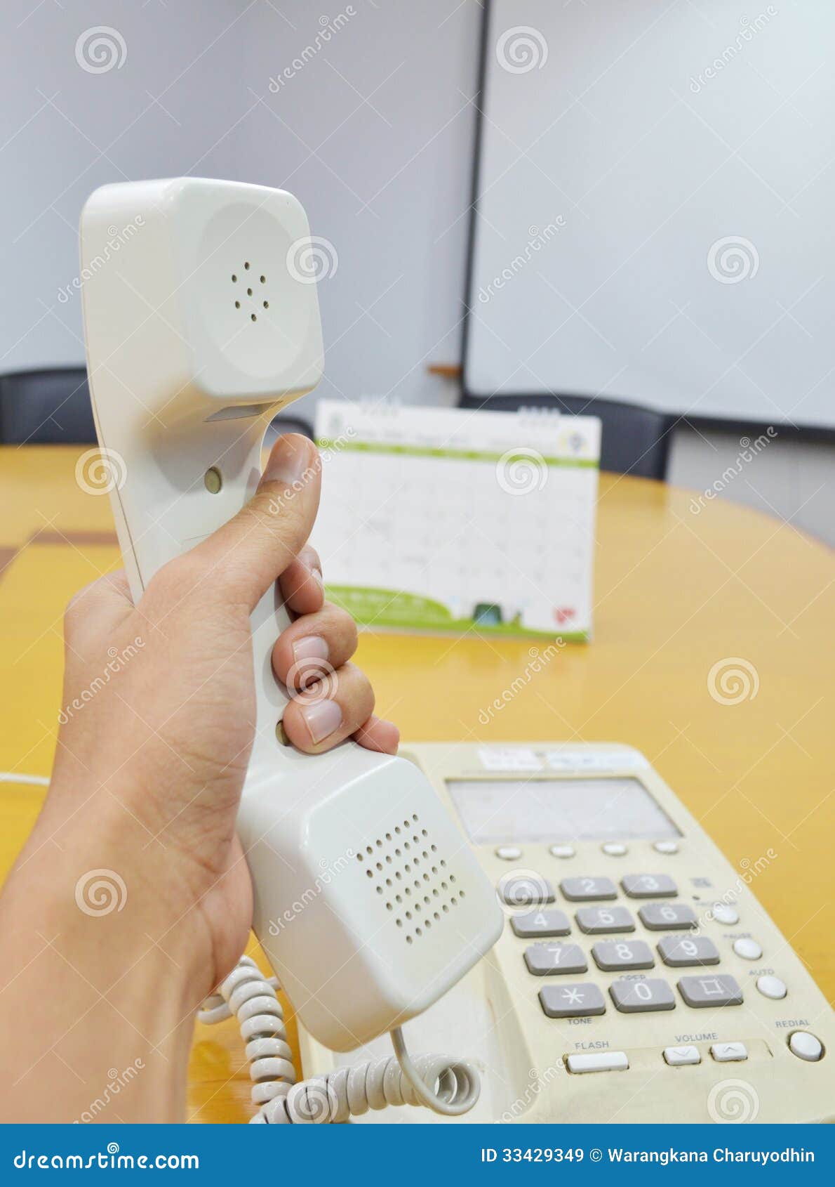Hand Picking Telephone Up on Call in Office Stock Image - Image of call ...