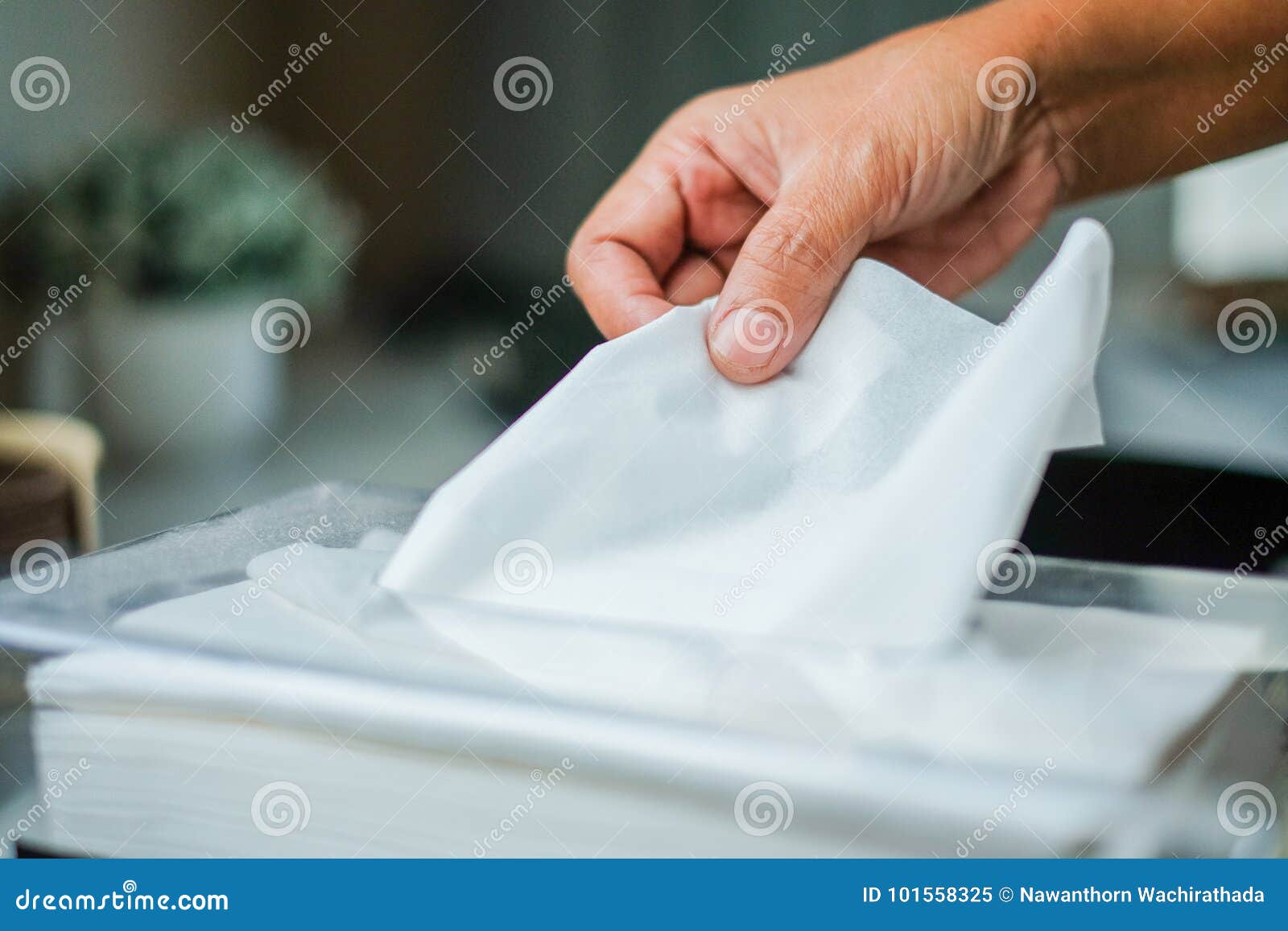 Hand Picking White Tissue Papers from Clear Plastic Box. Stock Image ...