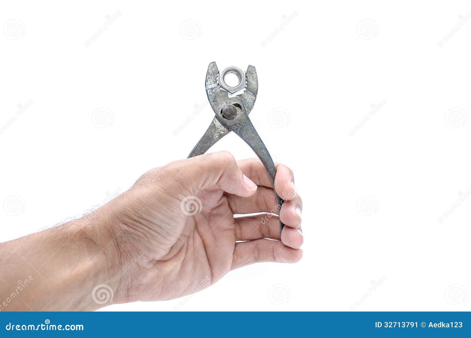 Hand with Pilers Isolated on White Stock Image - Image of isolated ...