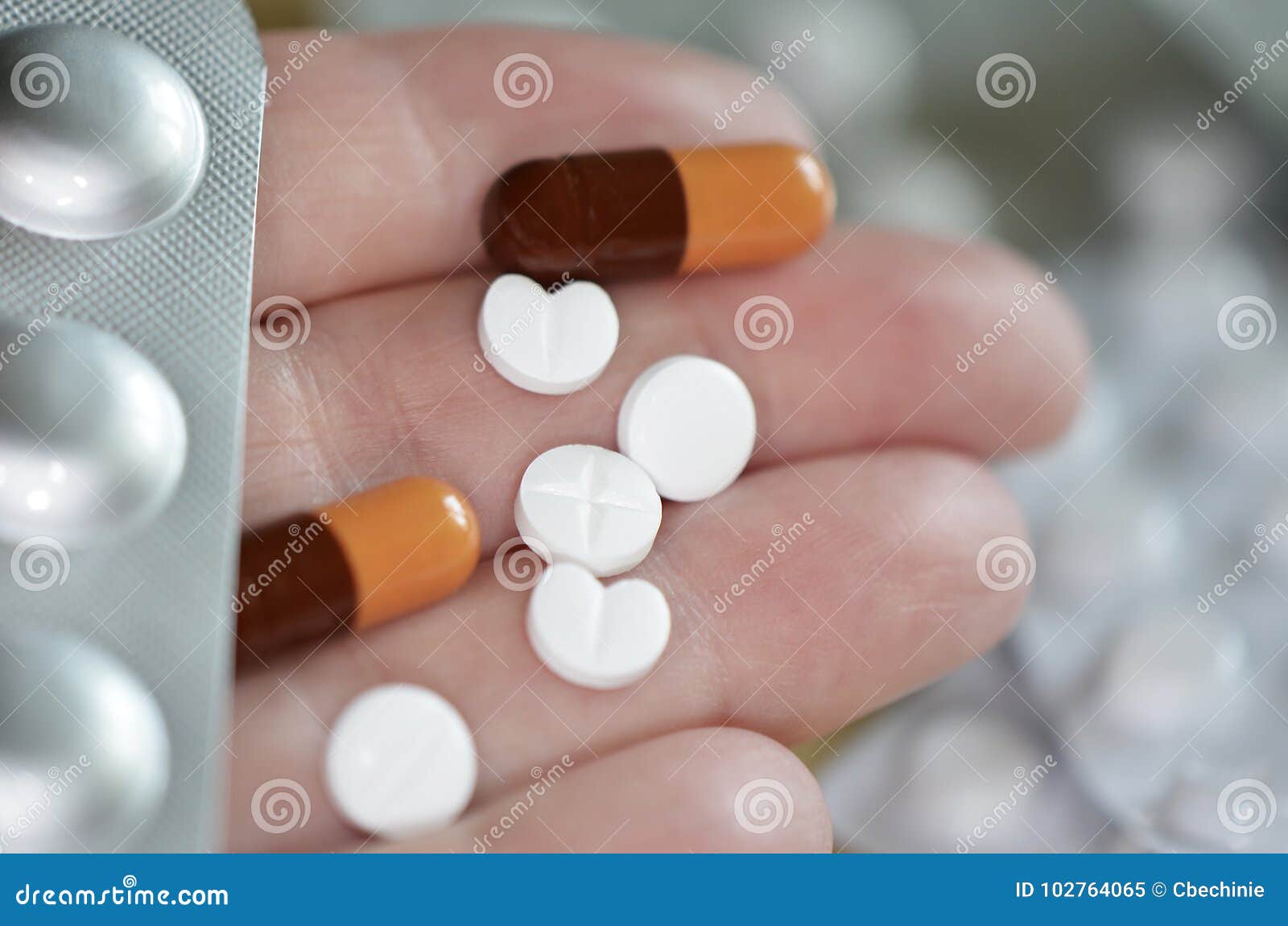 Hand with Pills and Capsules Stock Image - Image of science, capsule ...