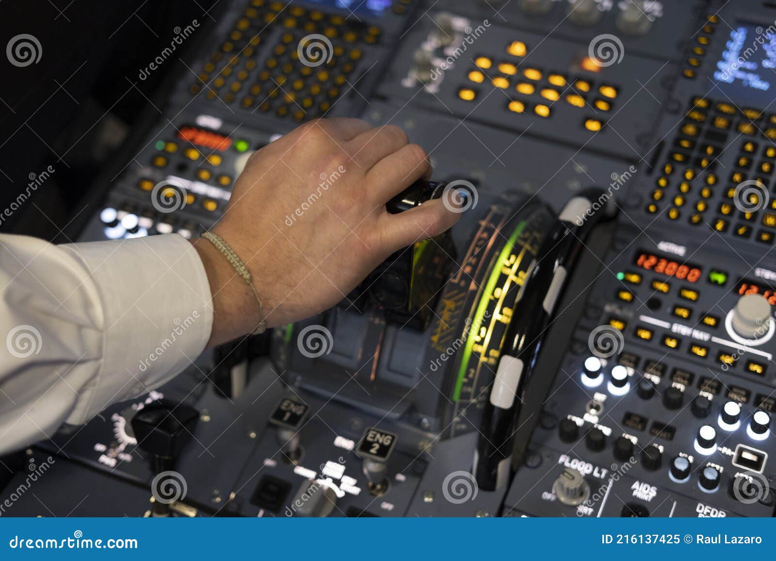 Pilot`s Hand Activating the Acceleration Lever of a Commercial Flight ...
