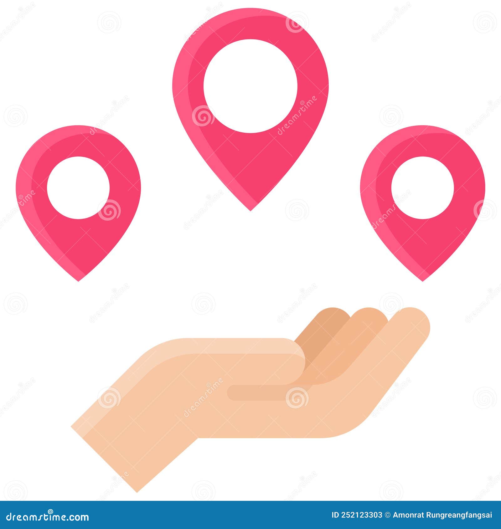 Hand and Pins Icon, Location Map and Navigation Vector Stock Vector ...