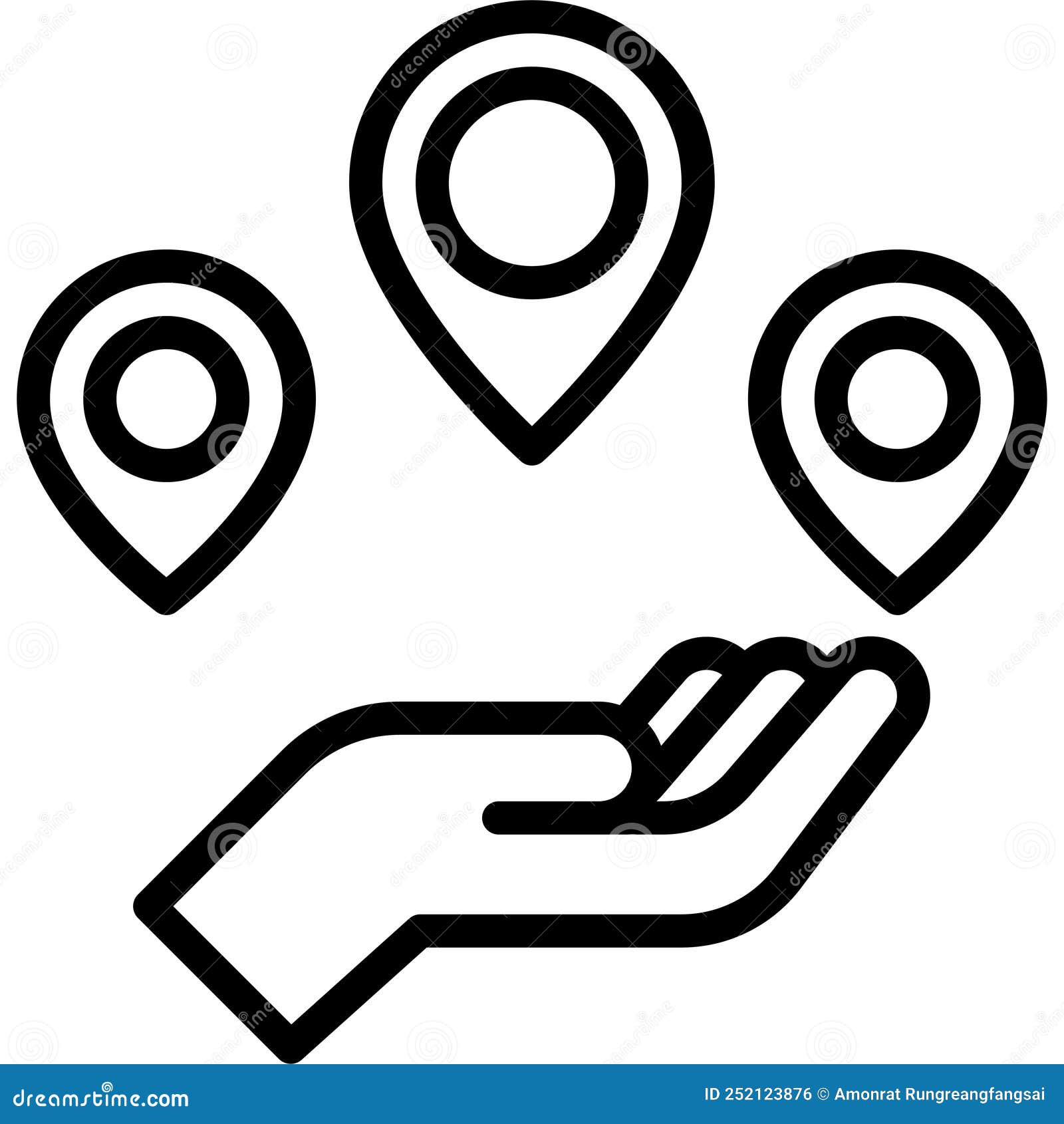 Hand and Pins Icon, Location Map and Navigation Vector Stock Vector ...