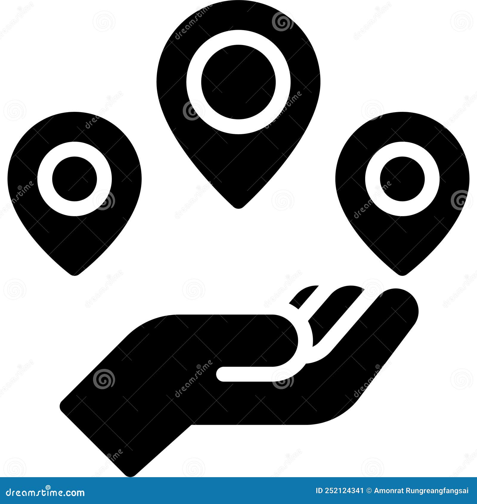 Hand and Pins Icon, Location Map and Navigation Vector Stock Vector ...