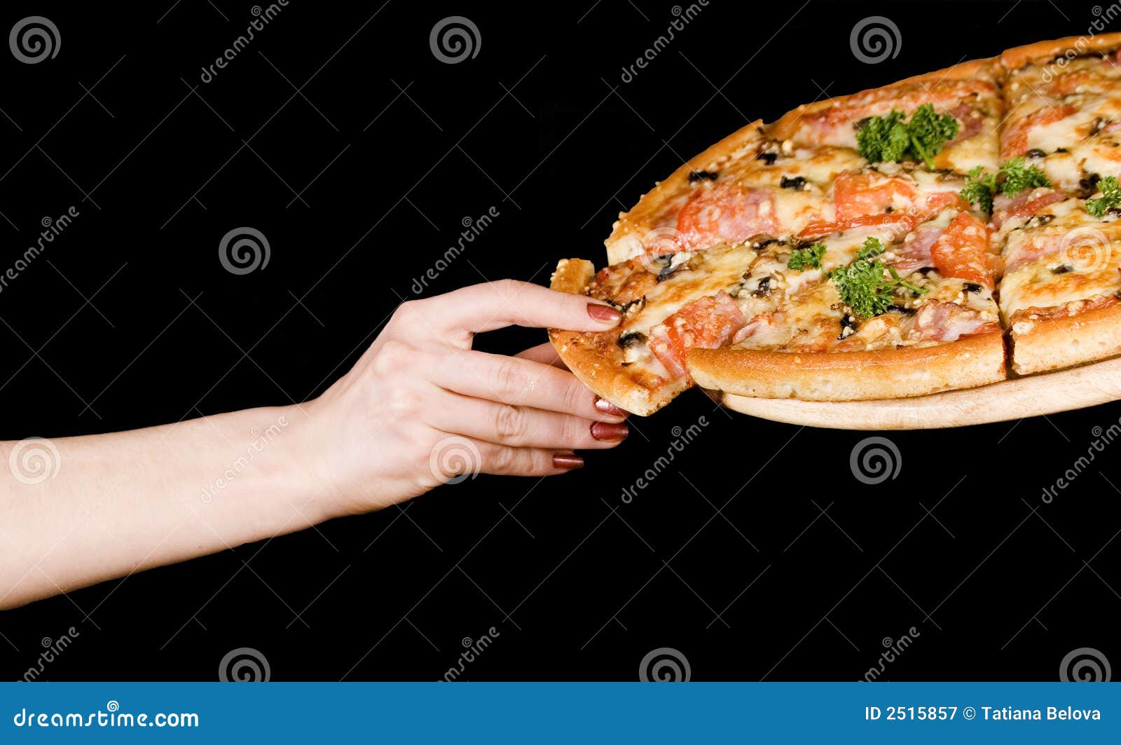 Hand and pizza stock image. Image of snack, isolated, greens - 2515857