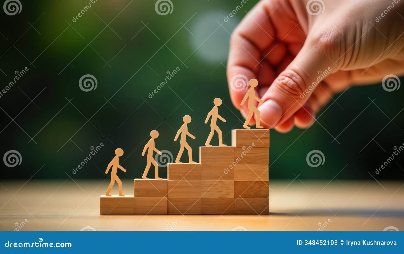 Hand Places Miniature Figure on Staircase. People Walk Up Steps ...