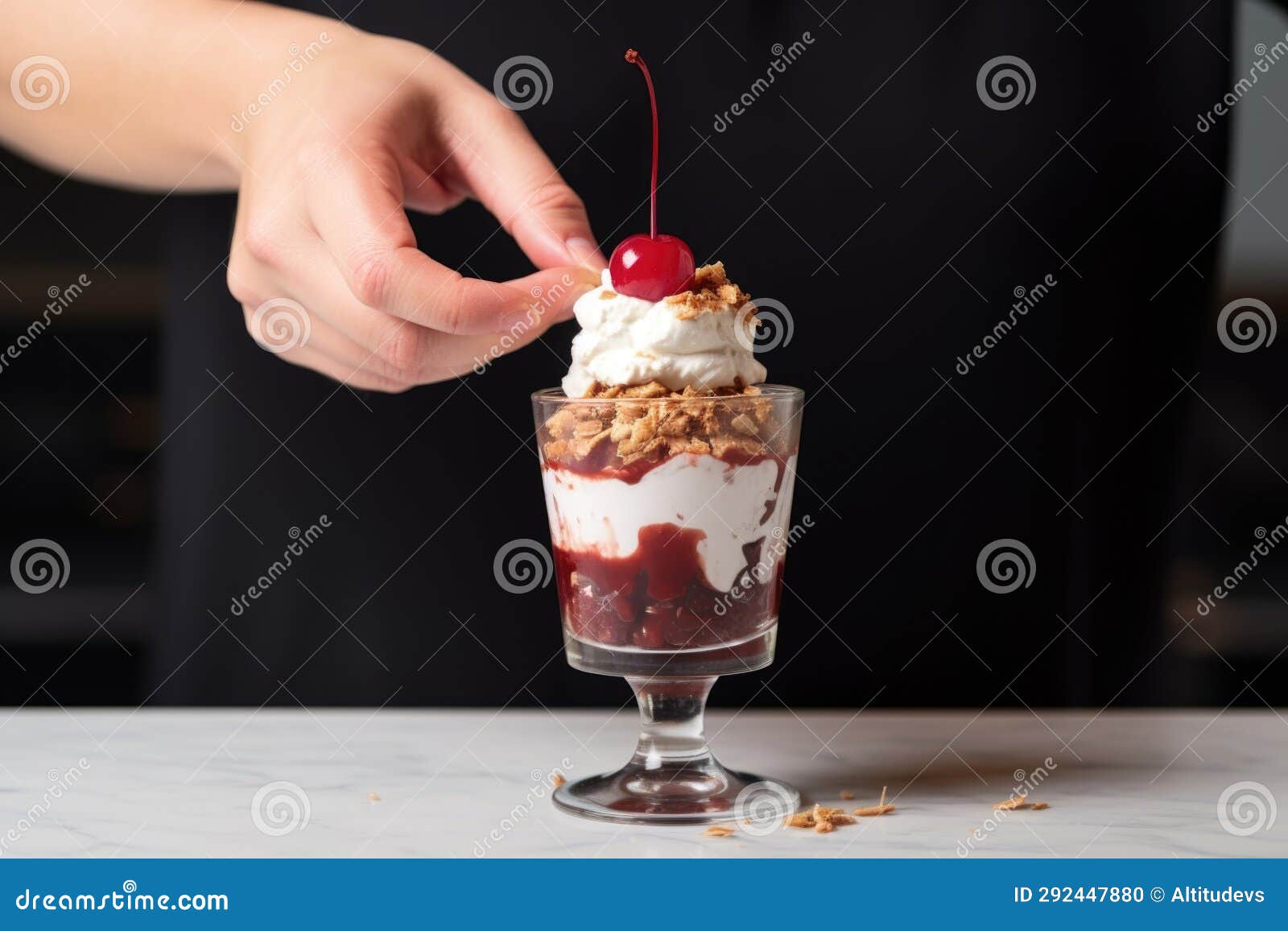 Hand Placing a Cherry on Top of a Sundae Stock Illustration ...