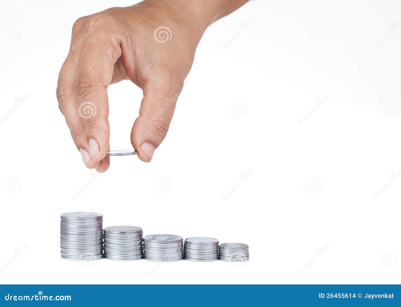 Hand Placing Coin on Stack of Coins Stock Photo - Image of studio ...