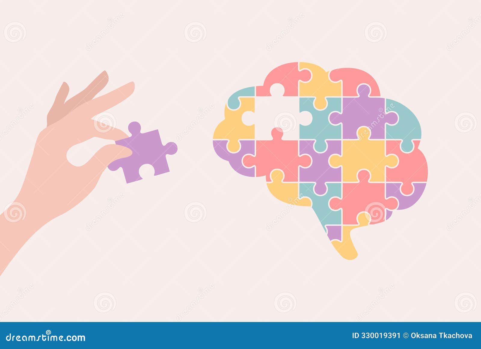 A Hand Placing a Missing Puzzle Piece into a Colorful Puzzle Brain ...