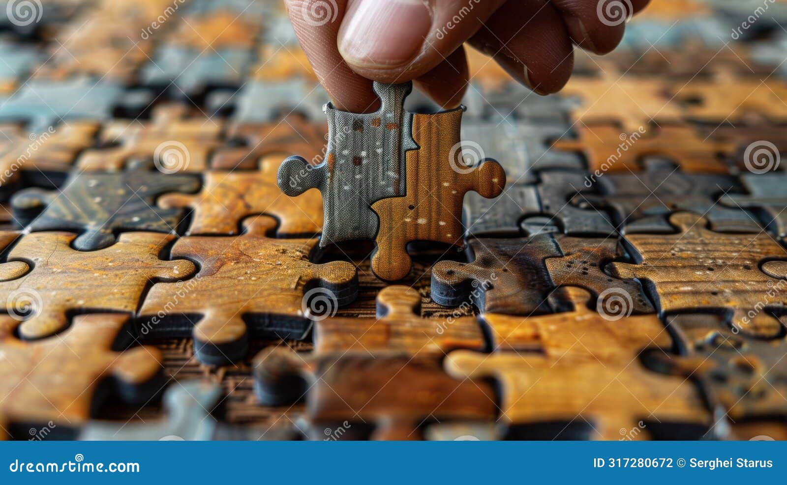 A Hand Placing a Piece of the Puzzle into Place, AI Stock Photo - Image ...