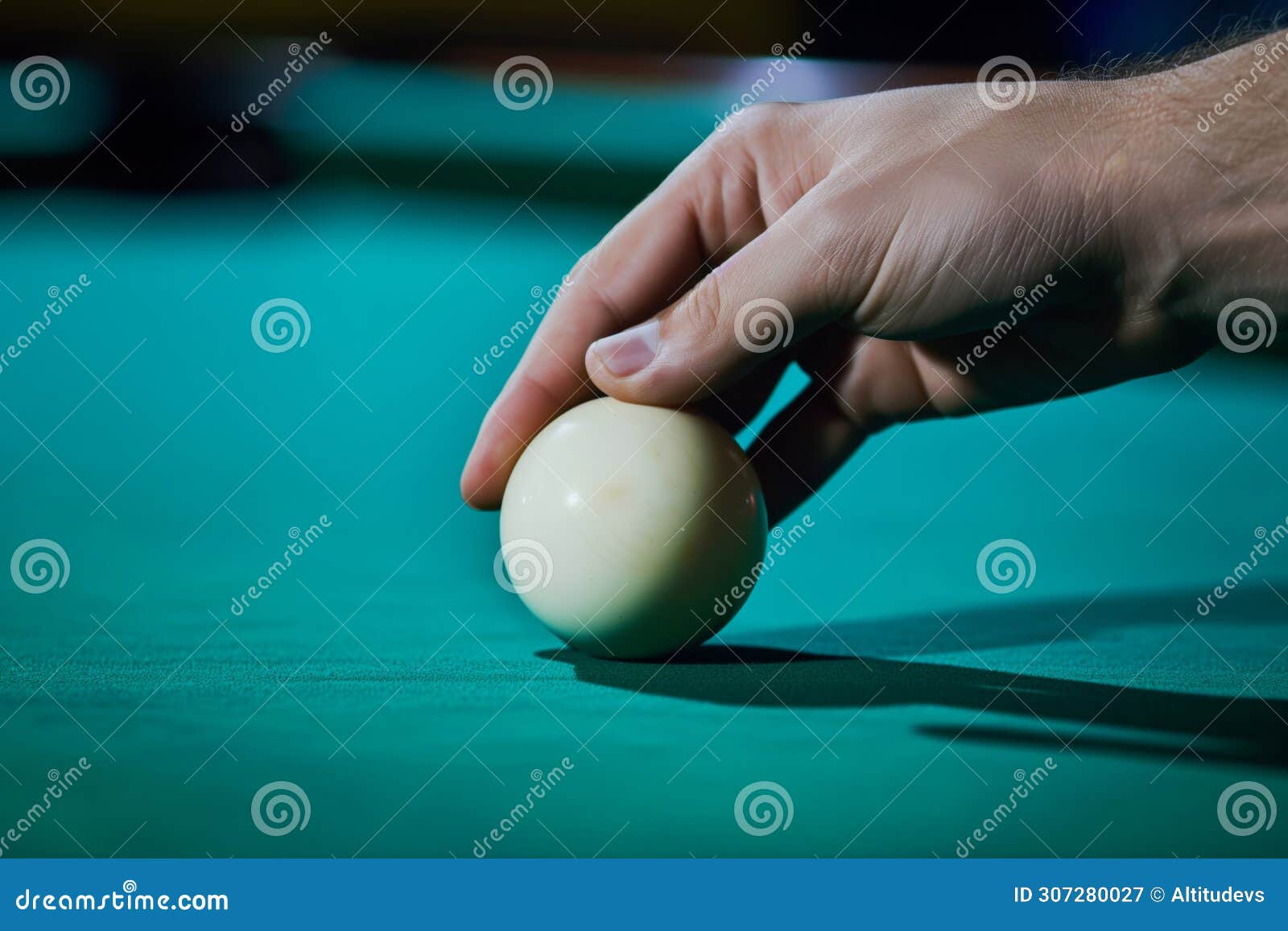 Hand Placing White Cue Ball on Billiard Table Spot Stock Image - Image ...