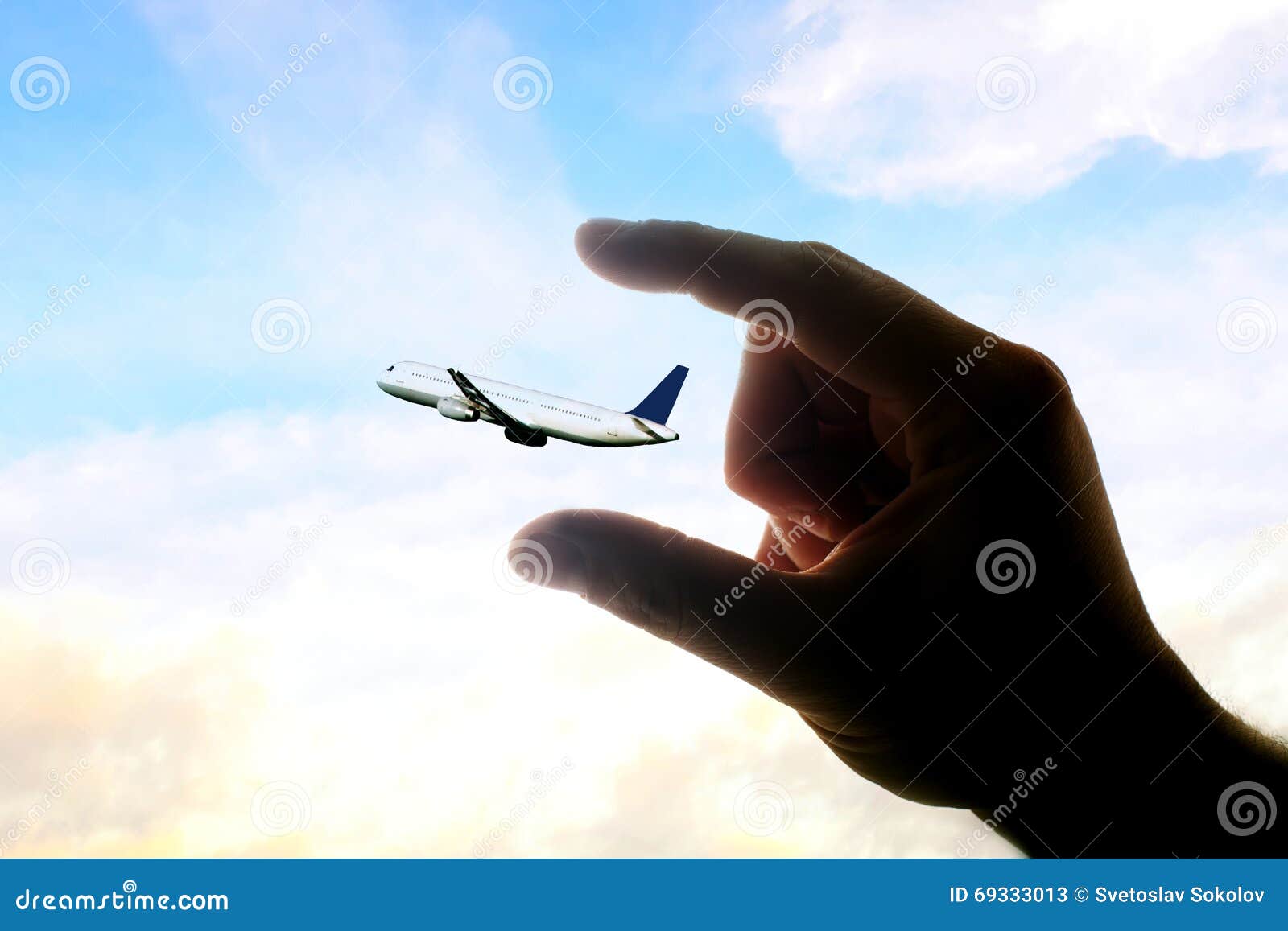 Hand and plane stock image. Image of booking, flat, golden - 69333013
