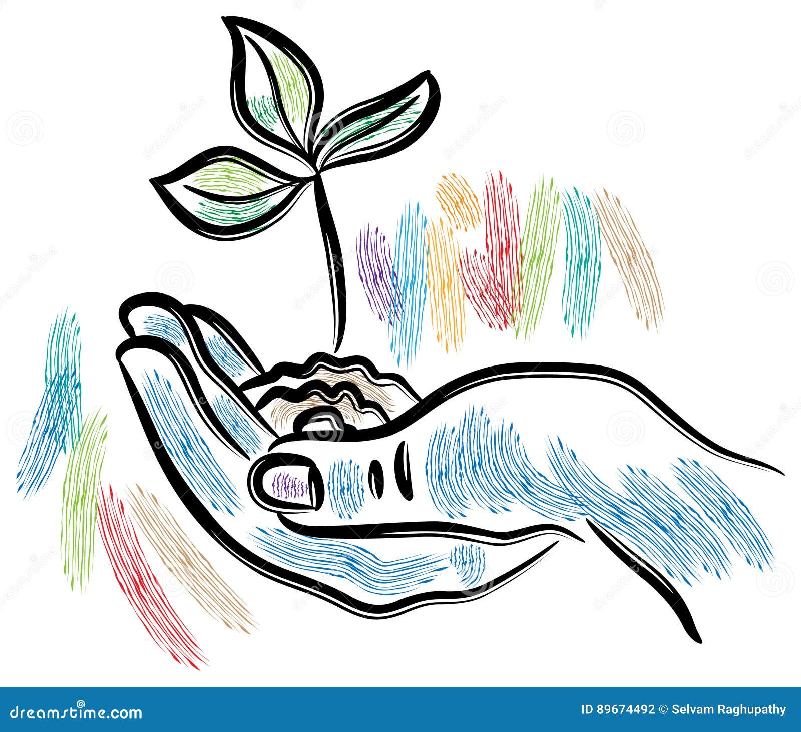 Hand with plant stock vector. Illustration of evergreen - 89674492