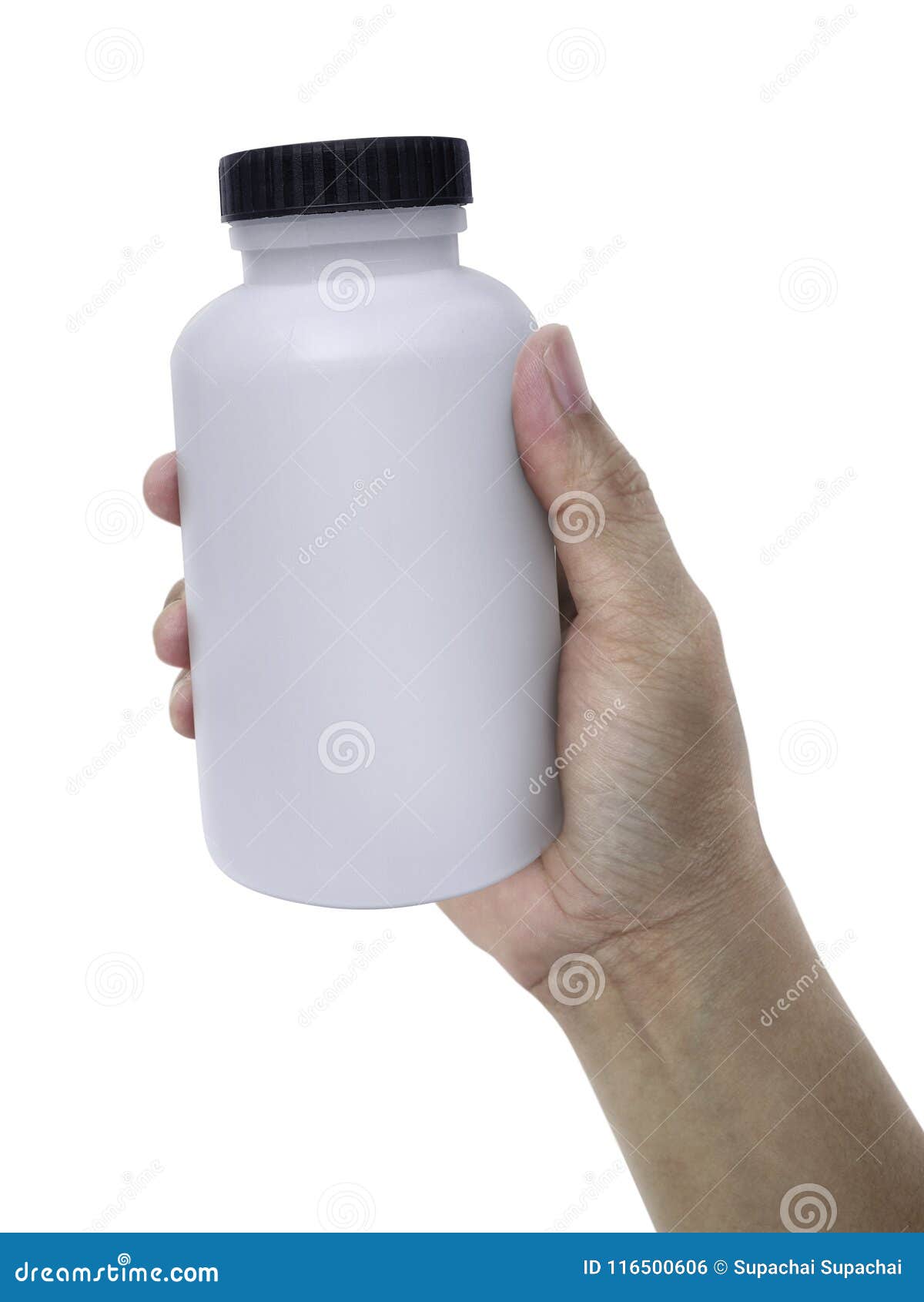 Hand with Plastic Bottle, in Hand Isolated on White Background Stock ...