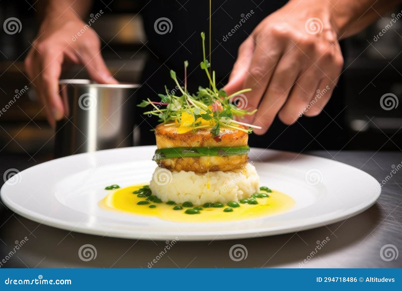 Hand Plating Crab Cake with Asparagus and Mashed Potato Stock ...