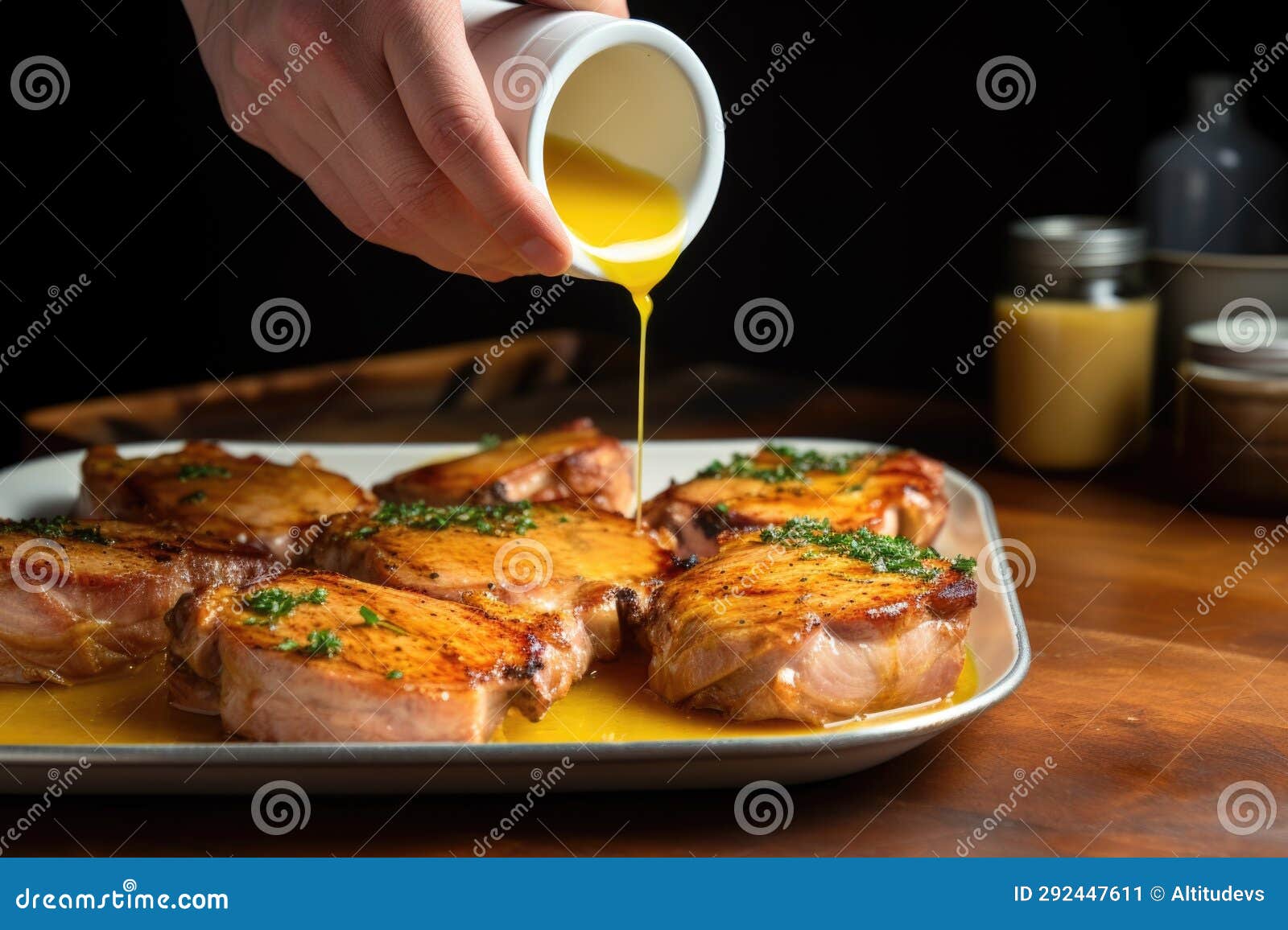 Hand Plating Freshly Cooked Honey Mustard Pork Chops Stock Illustration ...