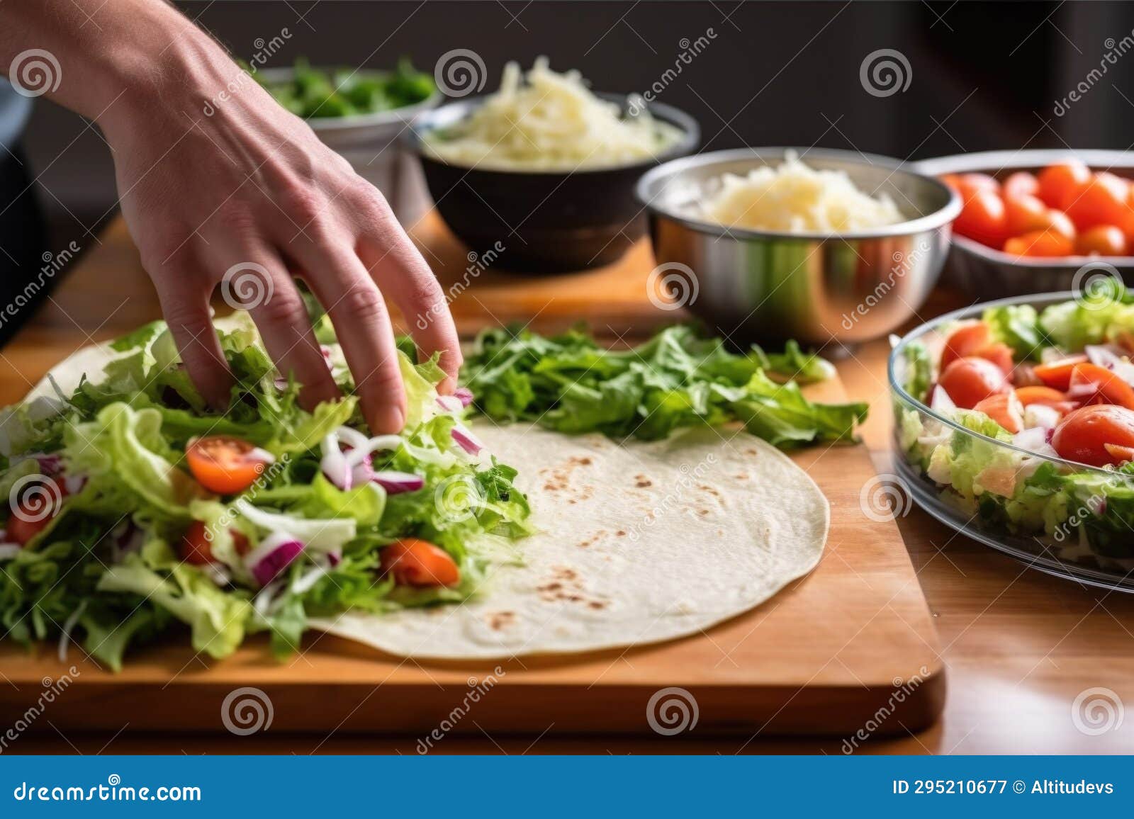 Hand Plating a Quesadilla with a Side Salad Stock Image - Image of ...