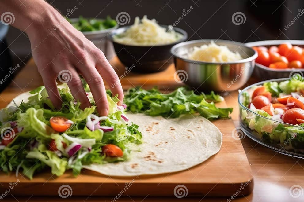 Hand Plating a Quesadilla with a Side Salad Stock Image - Image of ...