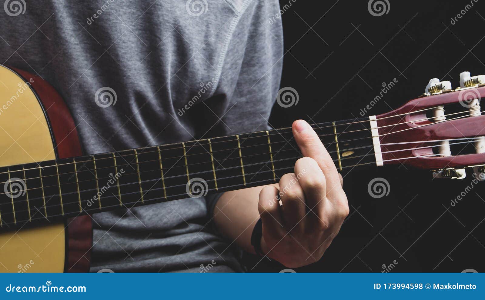 Hand Playing Acoustic Guitar. String Instrument Close Up Stock Photo ...